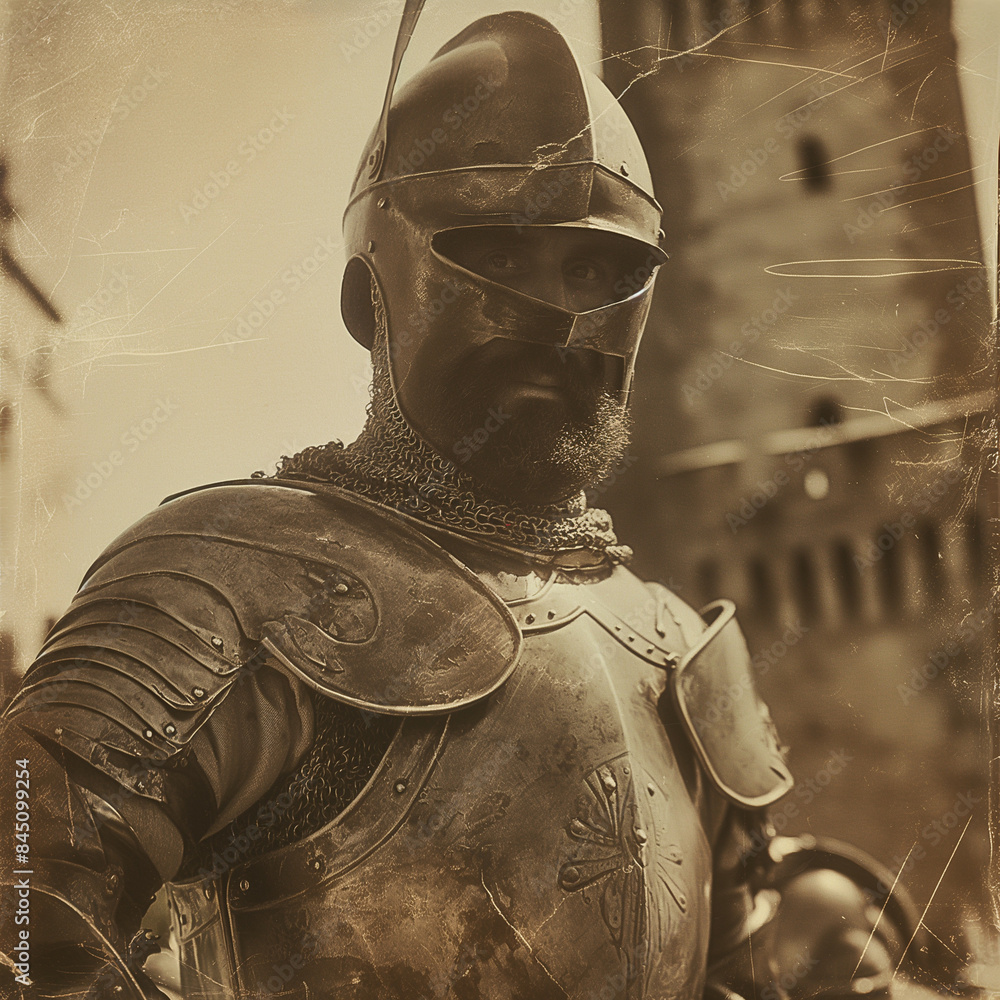 Medieval reenactor in full armor stands guard Stock Photo | Adobe Stock