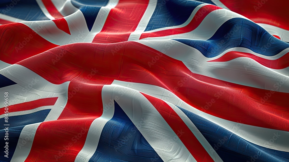 United Kingdom flag billowing majestically in the wind, filling the ...