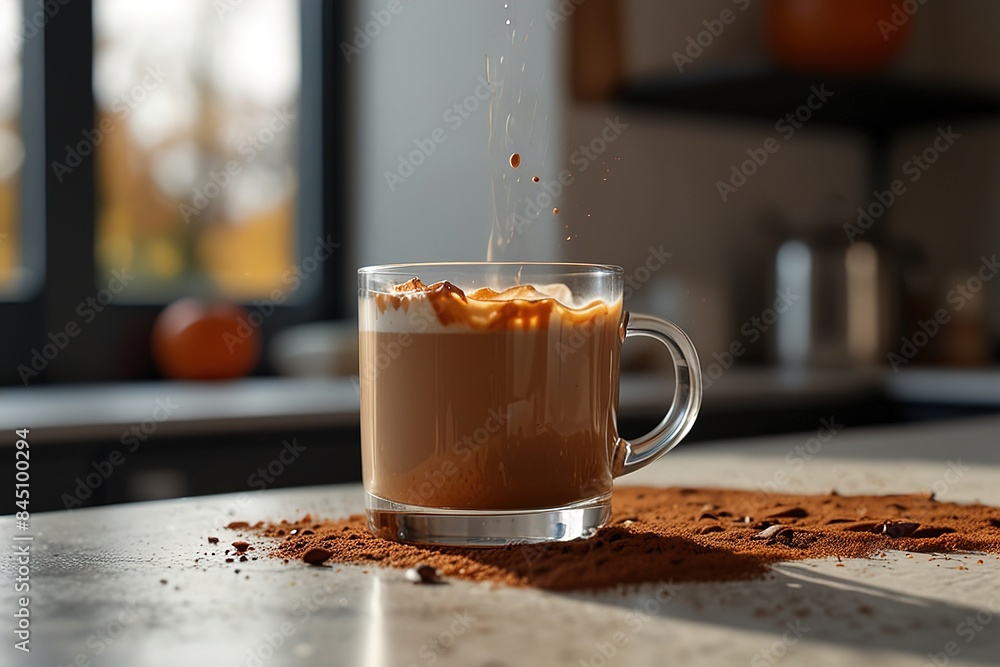 Iced coffee splash isolated on transparent background, delicious iced latte coffee drink ...