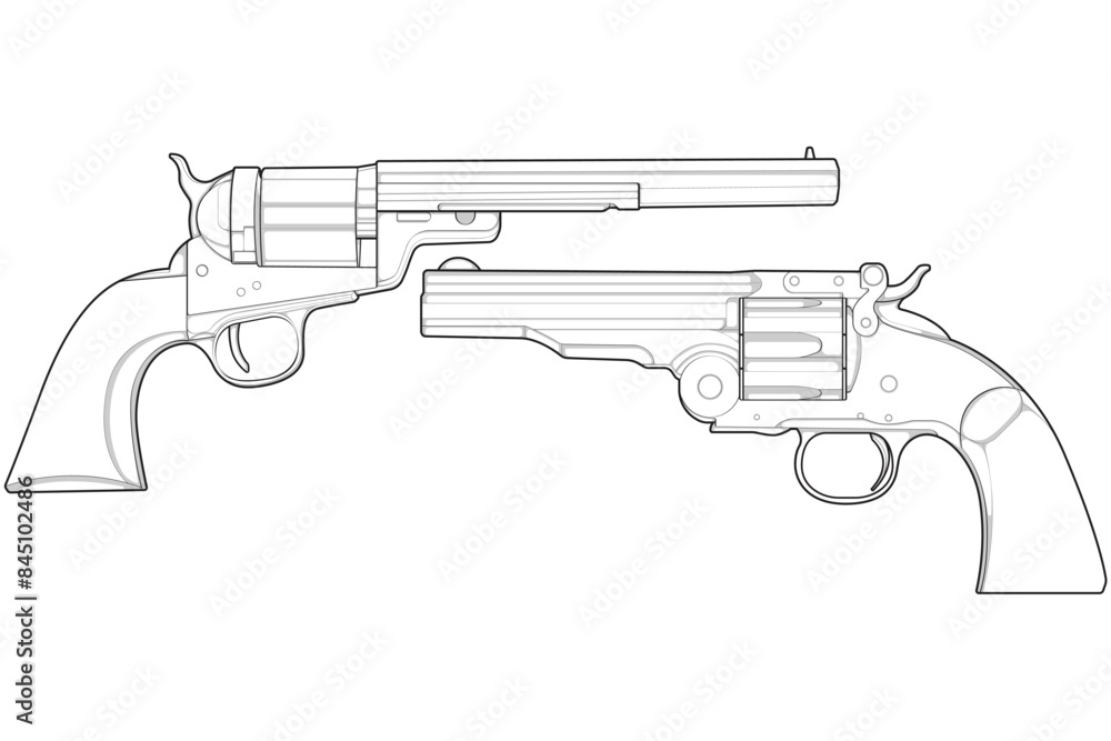 Set of firearms line art style, Shooting gun, Weapon illustration ...