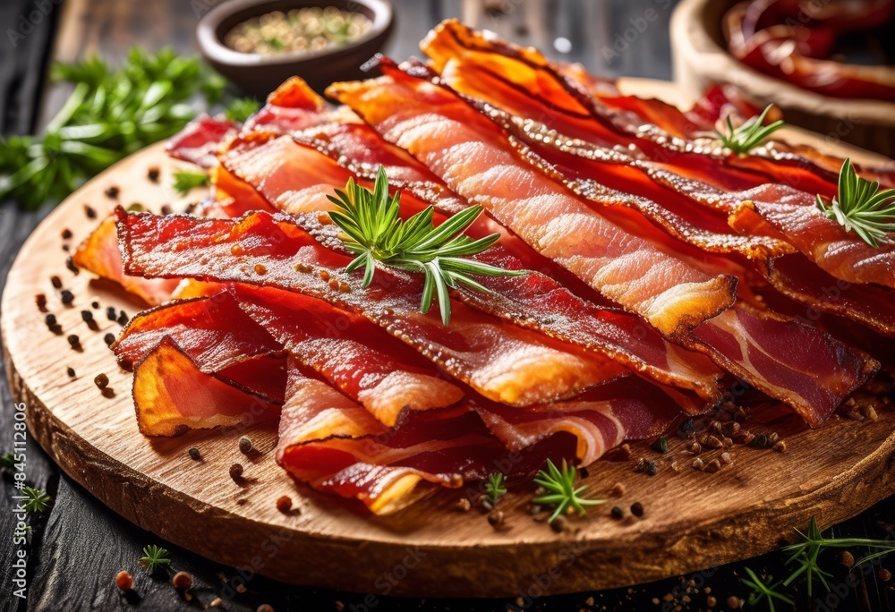 crispy bacon strips deliciously sizzling breakfast food visual, plate ...