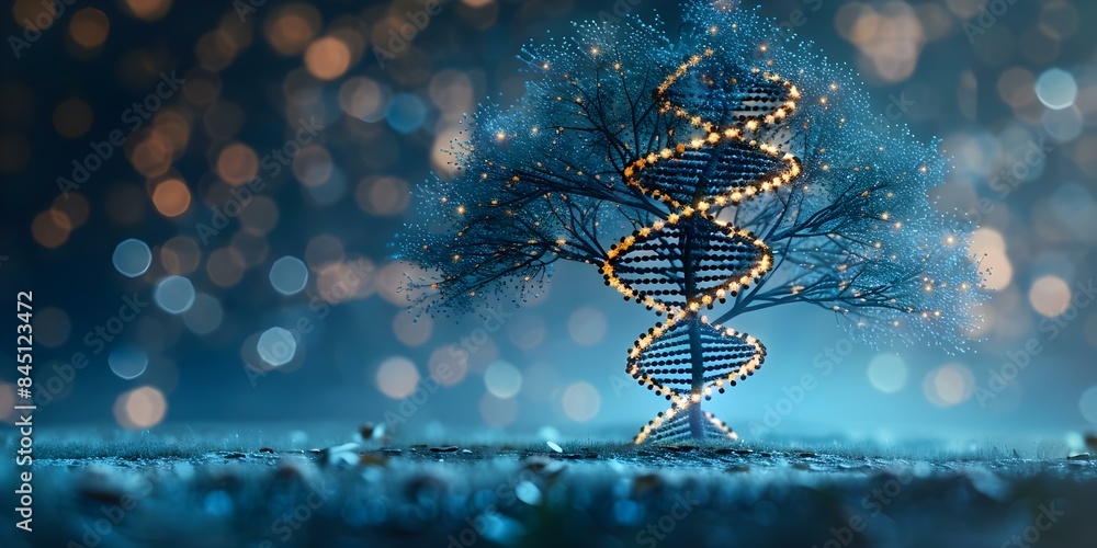 Clean family tree illustration with DNA strands symbolizing ancestry ...