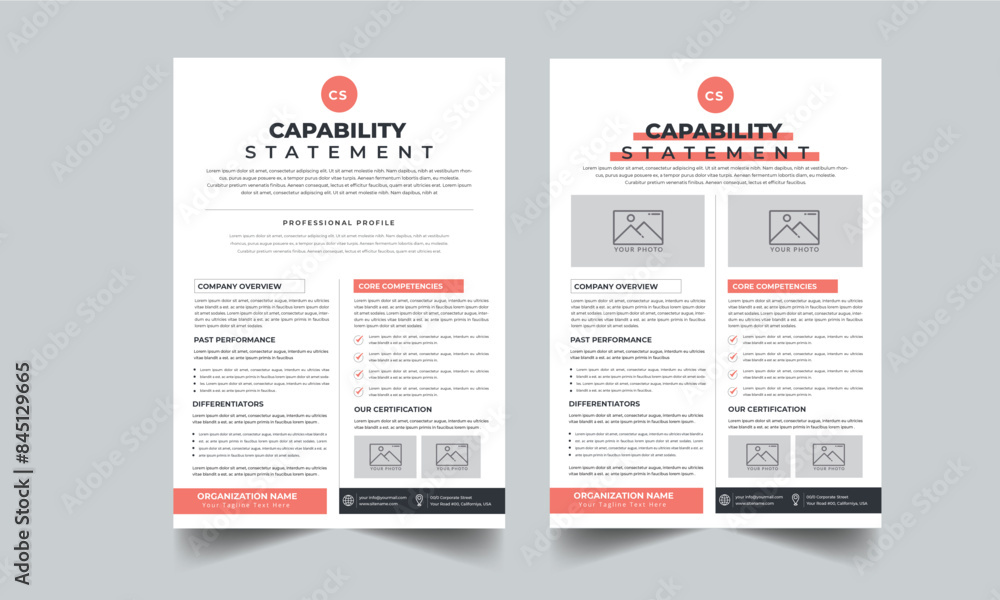 Capability Statement design with 2 style concept layout template Stock ...