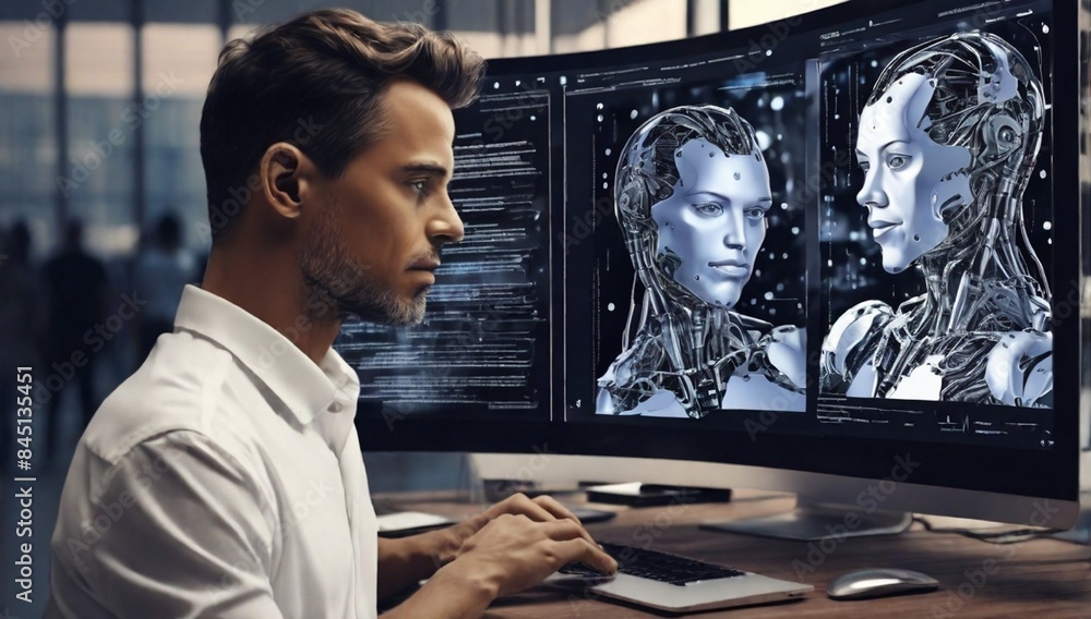 AI, Artificial Intelligence, AI generated content Concept. Artist Man ...