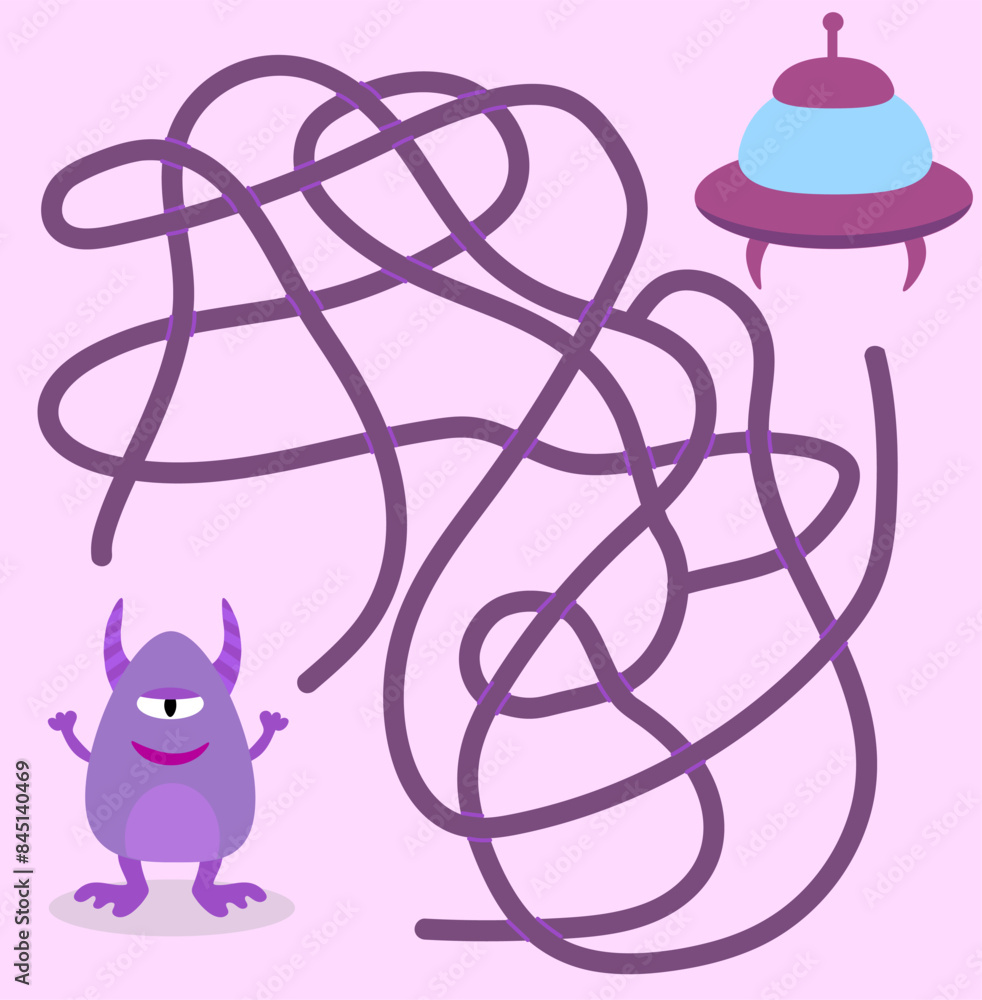 Help cute alien monster find path to UFO spaceship. Labyrinth. Maze ...
