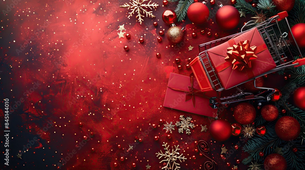Festive background with a gift card and a shopping cart, designed with ...
