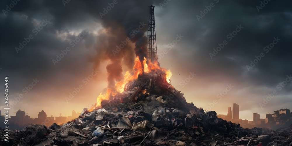 Monument embodies environmental impact through towering garbage heap ...