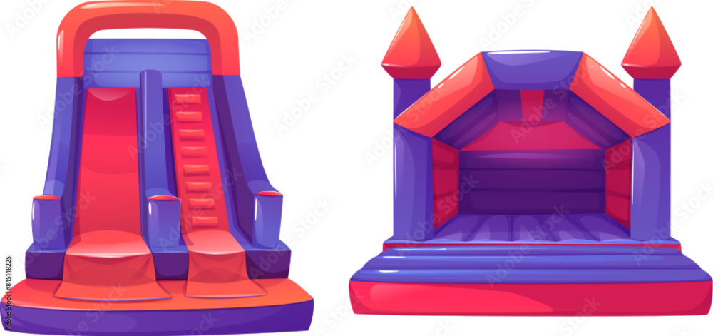 Inflatable bouncy house set isolated on white background. Vector ...