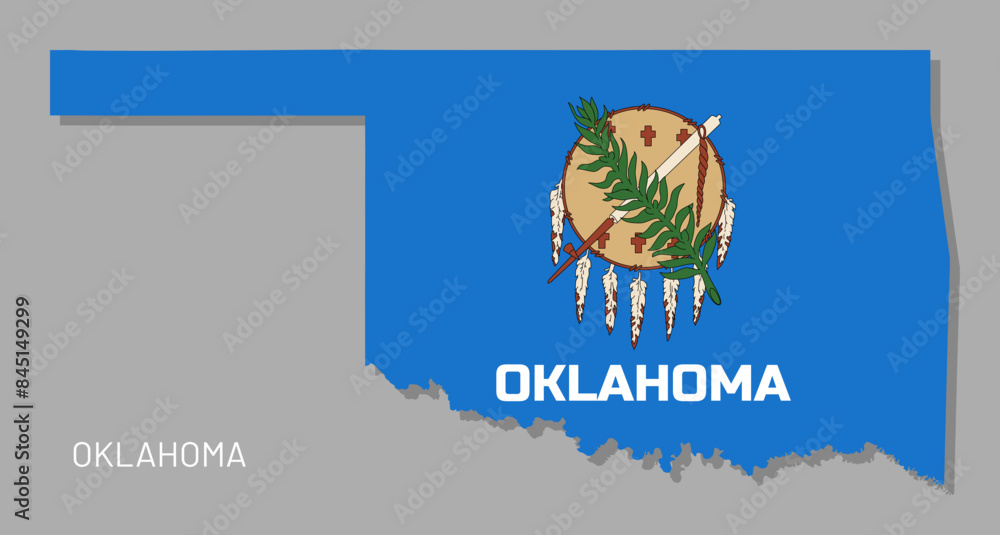 Map of Oklahoma USA federal state with flag inside. Highly detailed map ...
