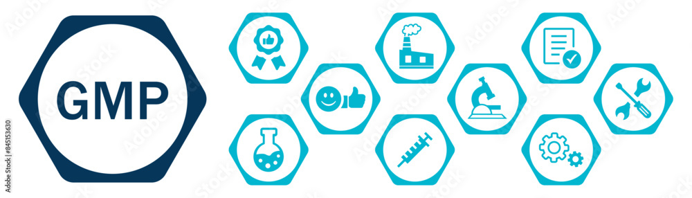 GMP banner web icons. vector illustration concept with icons of good ...