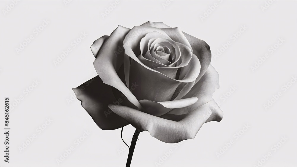 minimalist design single rose bloom rendered in monochromatic color ...