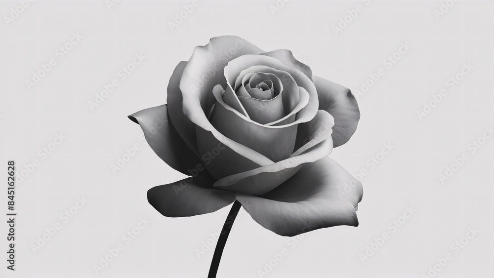minimalist design single rose bloom rendered in monochromatic color ...