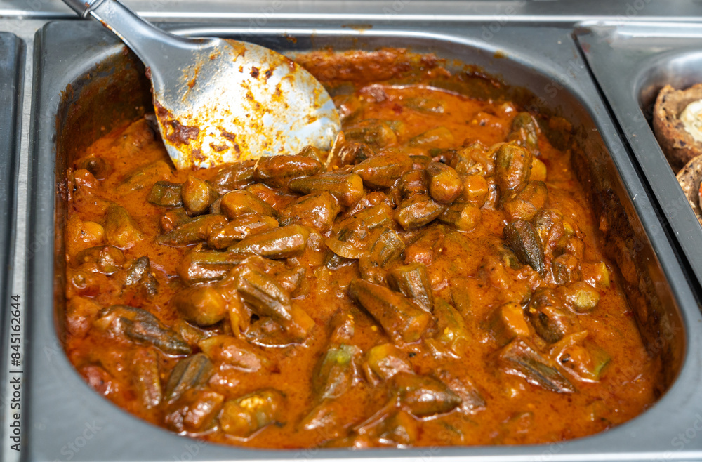 Stewed Okra, Cooked Bamya in Street Buffet, Traditional Asian Dish ...