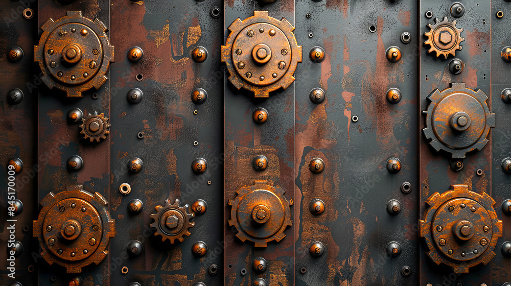 Dark Metallic Industrial Background with Gears and Rivets Steampunk ...