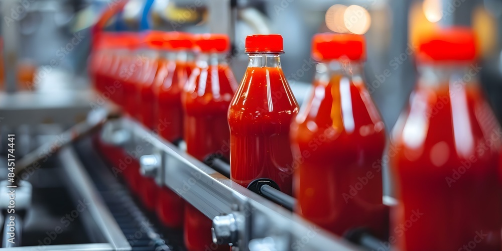 Streamlined ketchup bottling in a factory production line for optimal ...