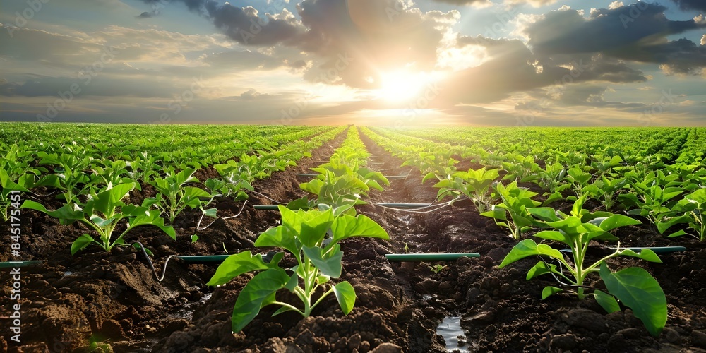 Agricultural field with drip irrigation system for efficient water ...