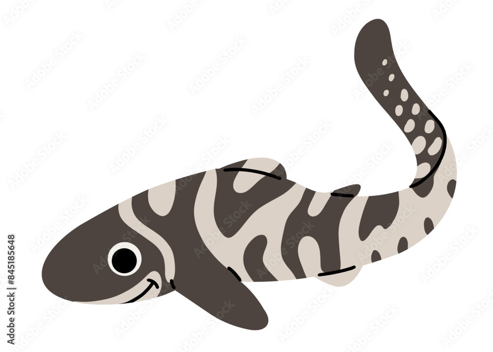 Vector Cartoon Illustrations Of Zebra Shark On A White Background Flat Cute Icon Of Shark