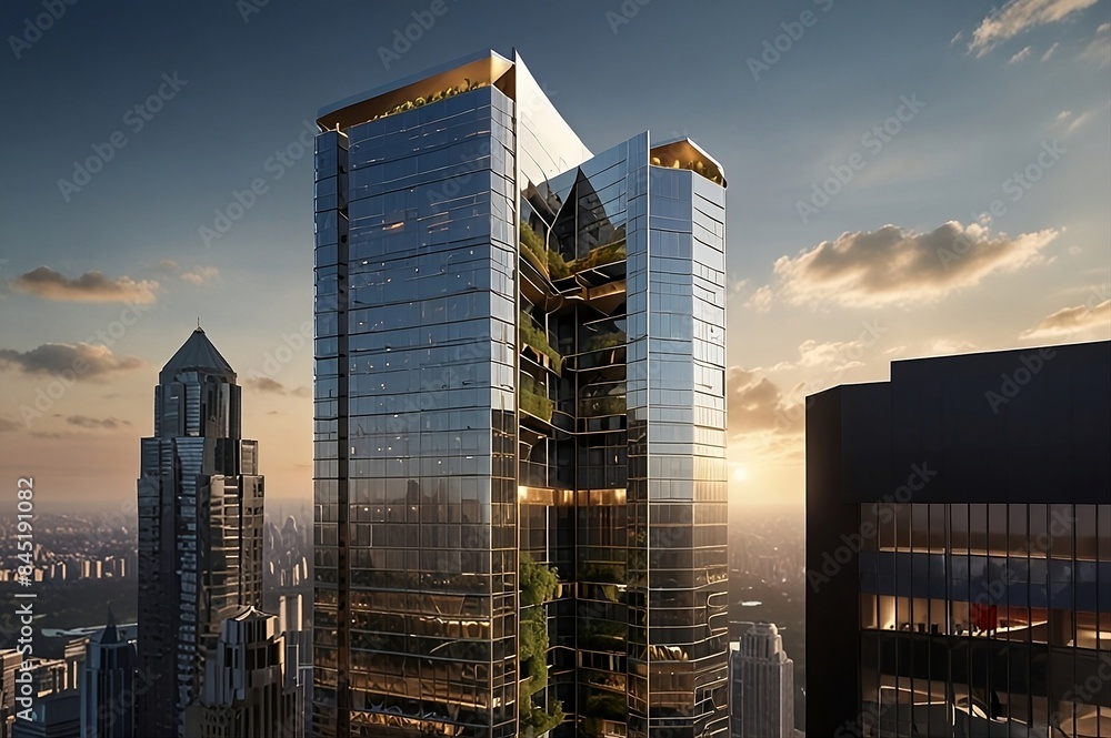 Luxury in the Sky: Modern Office Tower - modern office skyscraper with ...