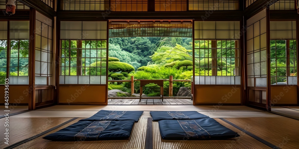 Foto de Japanese Tea Room with Tatami Mats A Traditional Setting ...