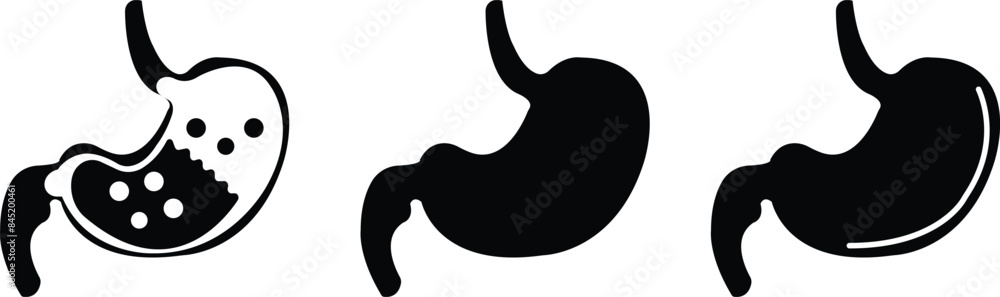 Set of Digestive system anatomy. Black colors Stomach gastric icons ...