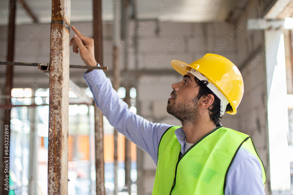 Man worker engineer builder house construction Check the quality of the ...