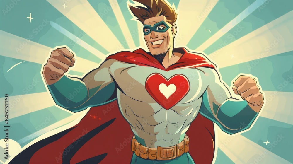 Cartoon drawing of a superhero with a heart emblem on their chest ...