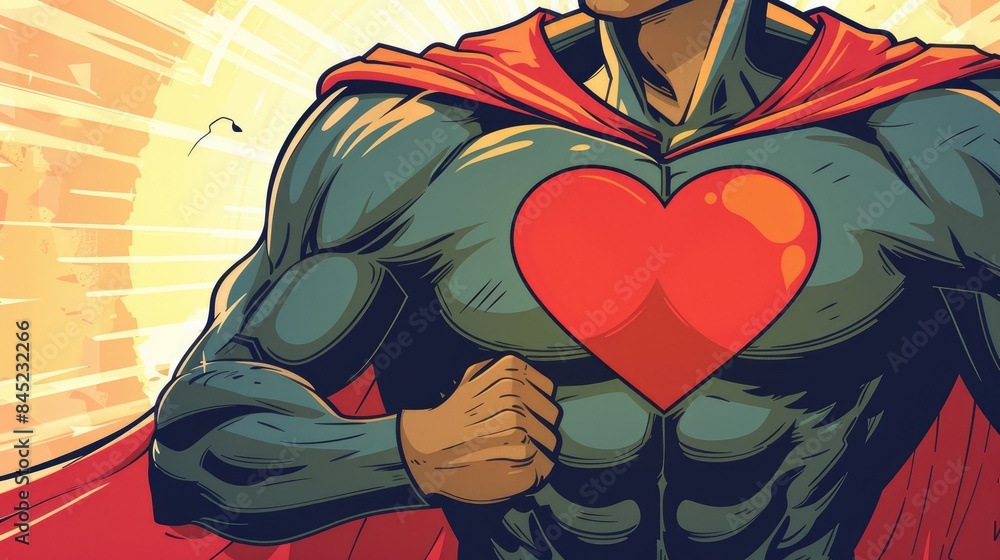Cartoon drawing of a superhero with a heart emblem on their chest ...