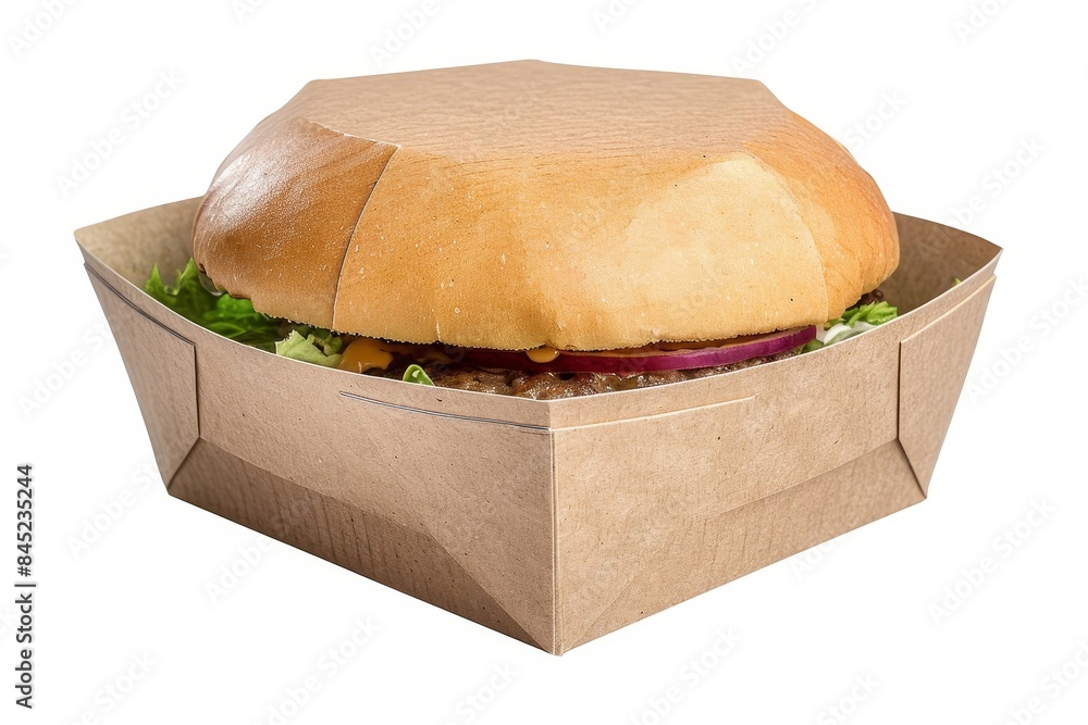 Craft brown closed burger eco box isolated on white background. Eco ...