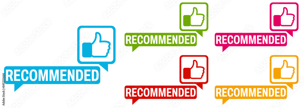 set recommended icon sign. label with thumb up icon quality approved ...