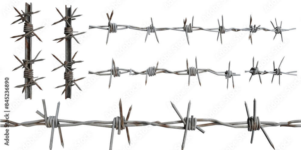 Set of barbed wires featuring different types of barbs and twists ...