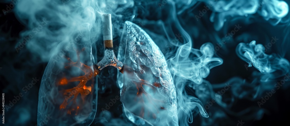 Pair of lungs formed by numerous cigarette butts. The image highlights ...