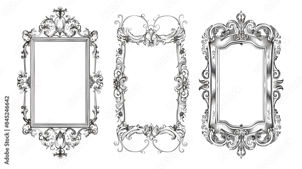 Rustic vintage frames. Outline simple ornamental borders. Clipart old ...