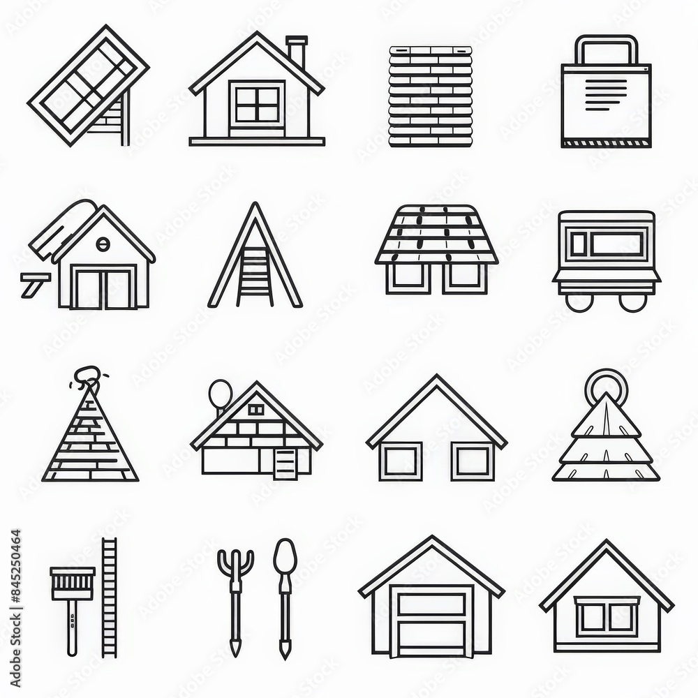 Comprehensive set of roofing maintenance icons, including inspection ...