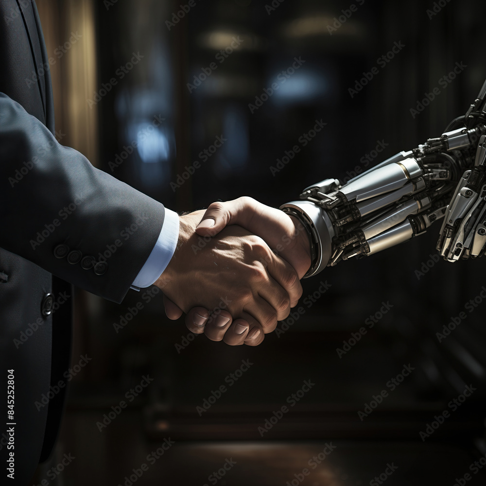 Human handshakes with robotic arm in a moment of technological ...