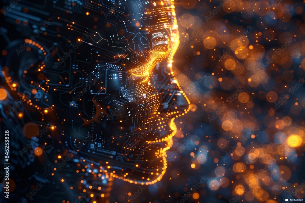 Magazine Style Illustration Of A Machine Learning Process Featuring Artificial Intelligence