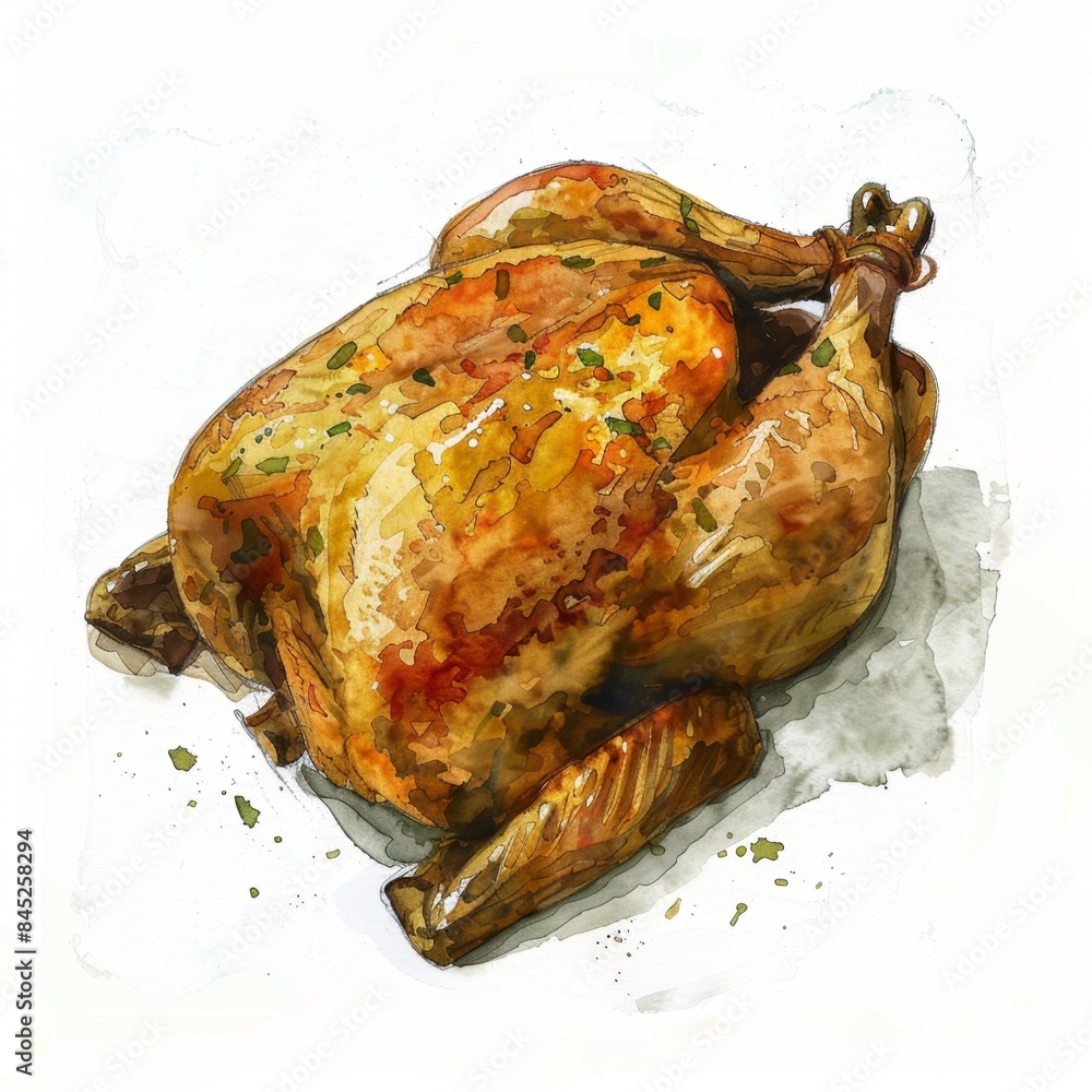 watercolor of roasted chicken clipart isolated on white background ...