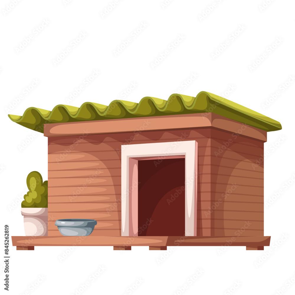 Doghouse, cartoon wooden house box for dog. Funny puppy kennel with ...