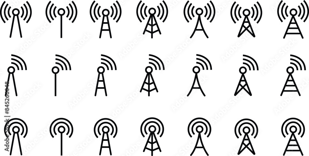 Set of Wireless cellular, cell signal, radio network antenna fill art ...