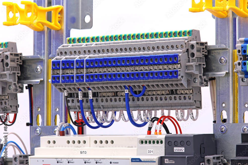 Electrical terminals with connected copper wires with metal tips. Stock ...