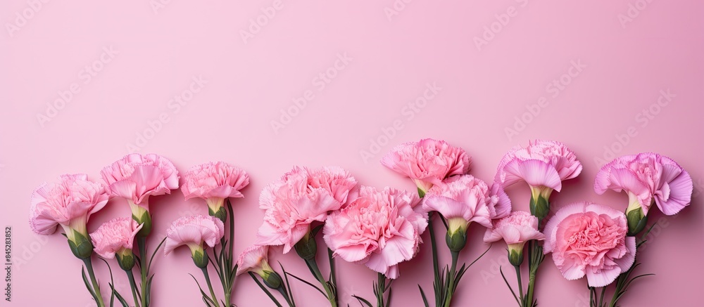 A beautiful image of fresh baby pink carnations isolated on a bright ...