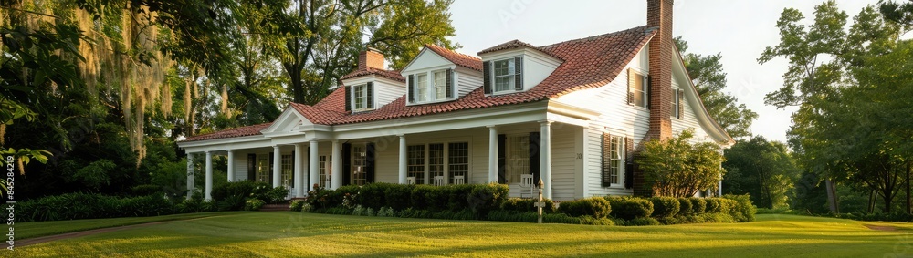 Modern house in classic Colonial architectural style with columns and ...