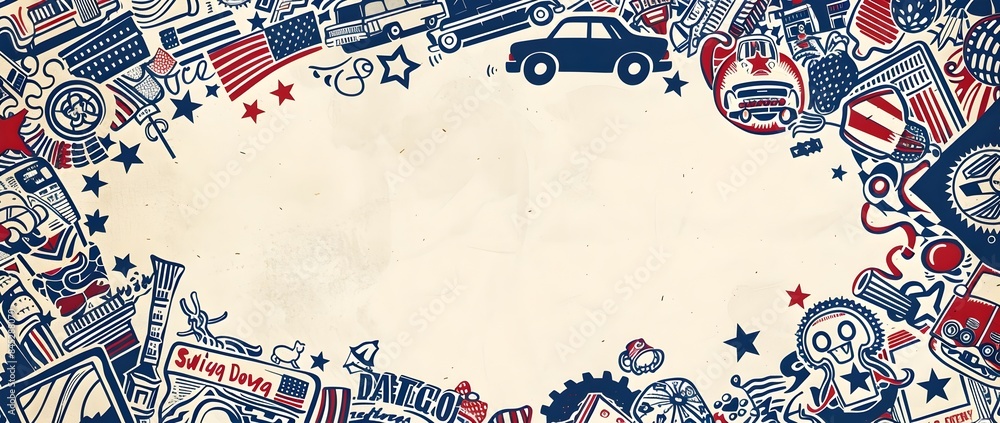 Patriotic Doodle Border Frame with Blank Center for Independence Day ...