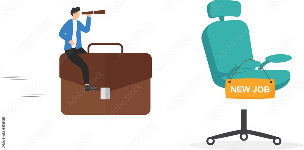 Job offer. Worker man or job seeker fast run with large briefcase to ...