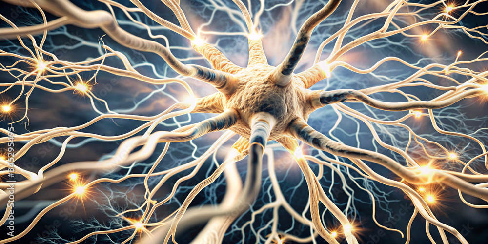 A detailed image of neurons in the brain, showing the complex network ...
