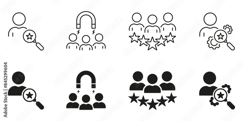 Human Resource Line and Silhouette Icon Set. Headhunting Black ...