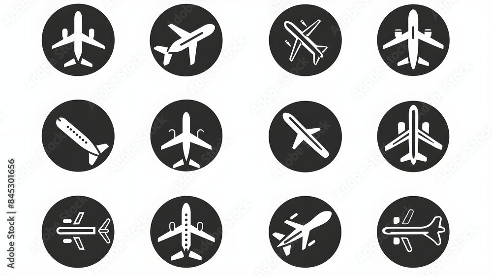Airplane icon takeoff logo black pictogram set vector or plane take off ...