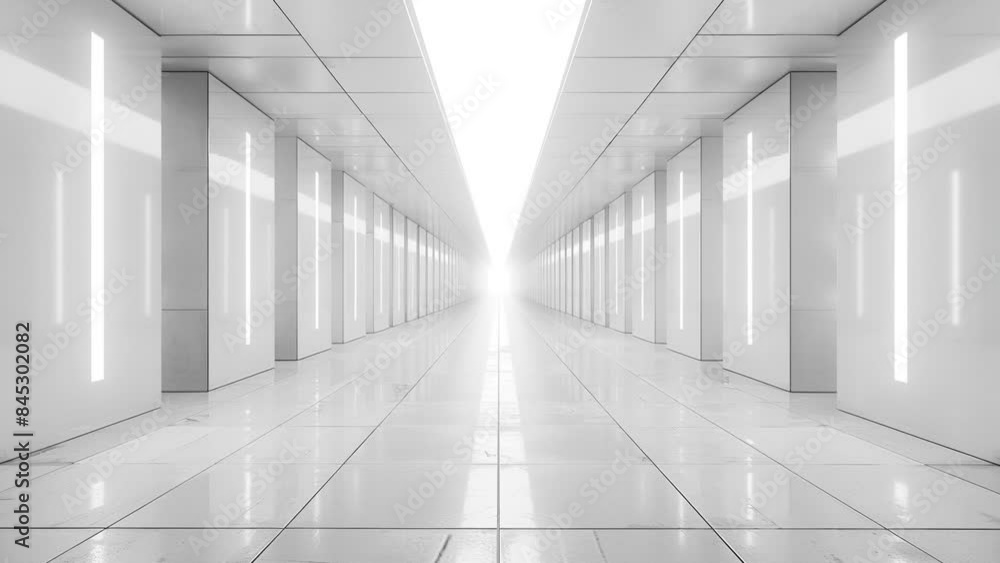 Empty Long Light Corridor. Abstract Architecture. Modern white ...