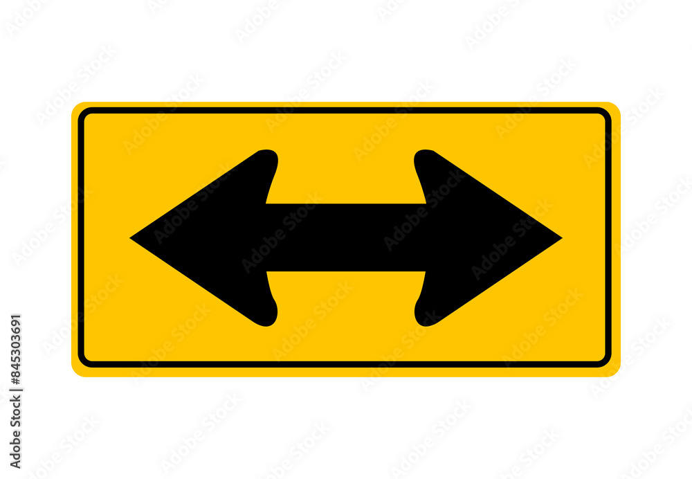 Road sign double arrow. Traffic is only allowed to move left or right ...