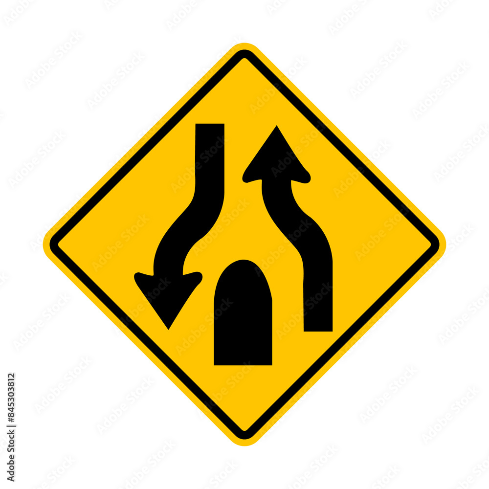 Sign end divided road. The divided highway ends. Dual carriageway. Keep ...
