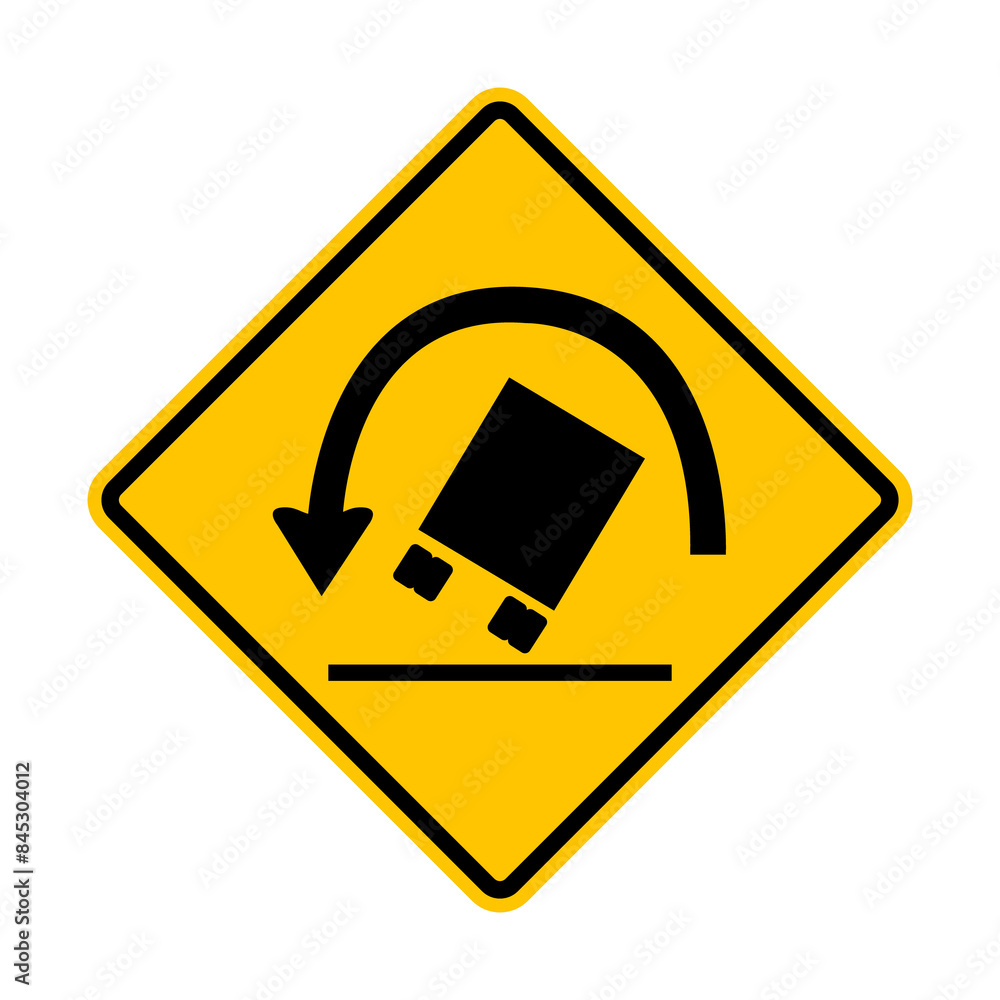 Car rollover sign. Risk rollover on sharp turns, sharp inclines or ...